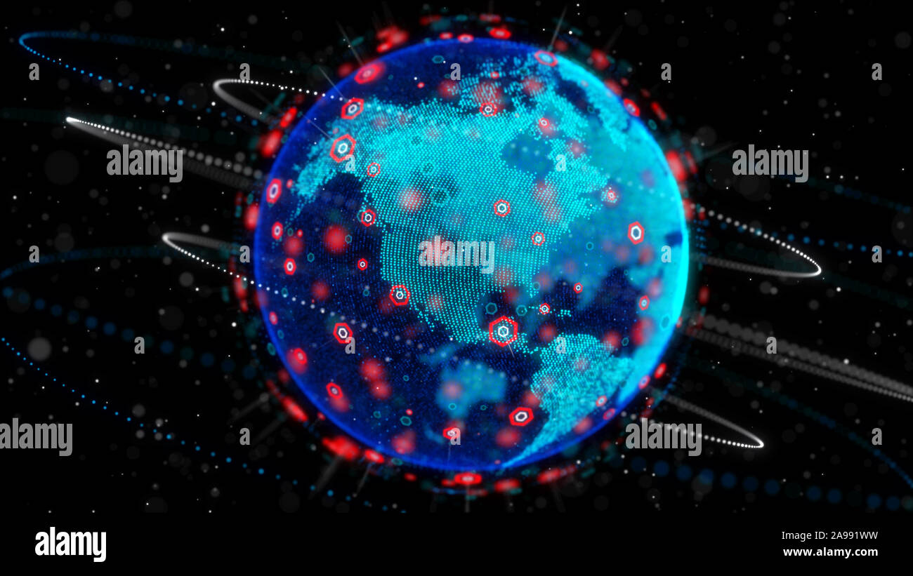 Abstract background dot blue world map with hexagon shape for a cyber ...