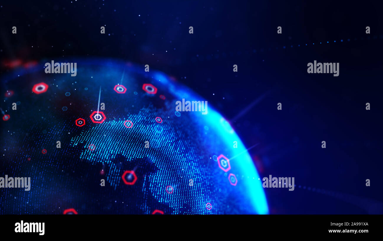 Abstract background dot blue world map with hexagon shape for a cyber ...