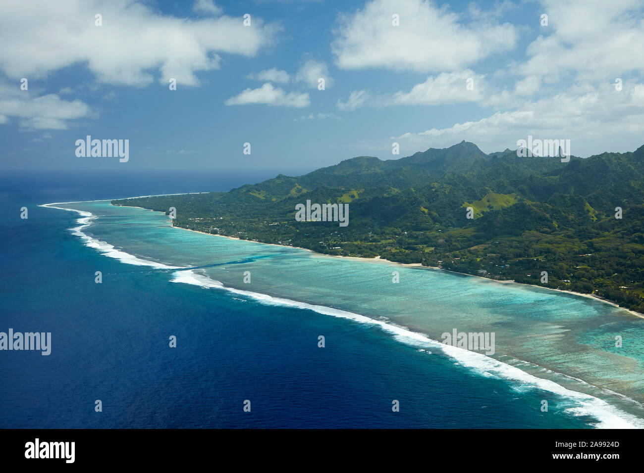 Southern Rarotonga, Cook Islands, South Pacific - aerial Stock Photo ...