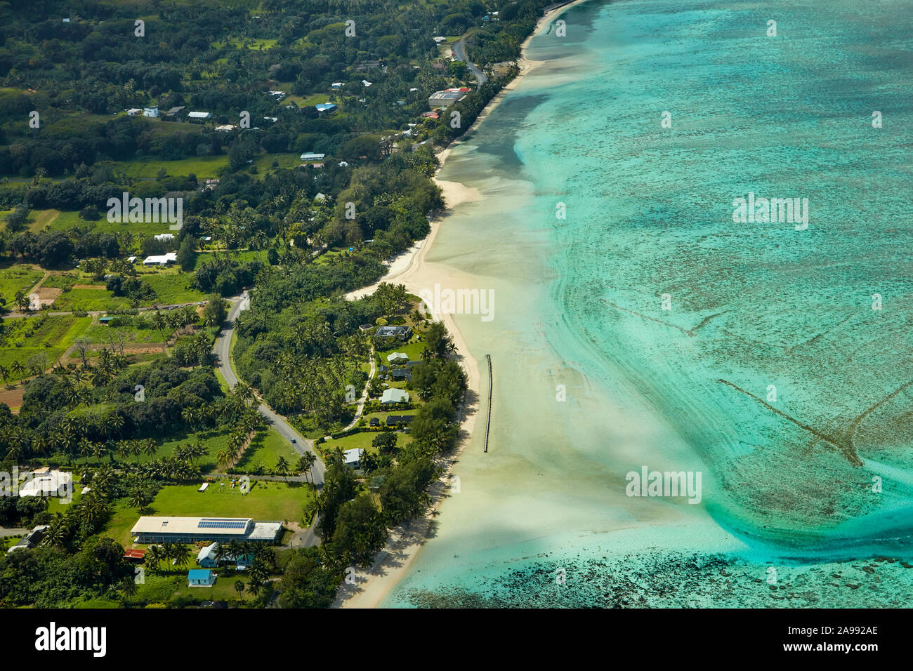 Turoa Beach, Rarotonga, Cook Islands, South Pacific - aerial Stock ...