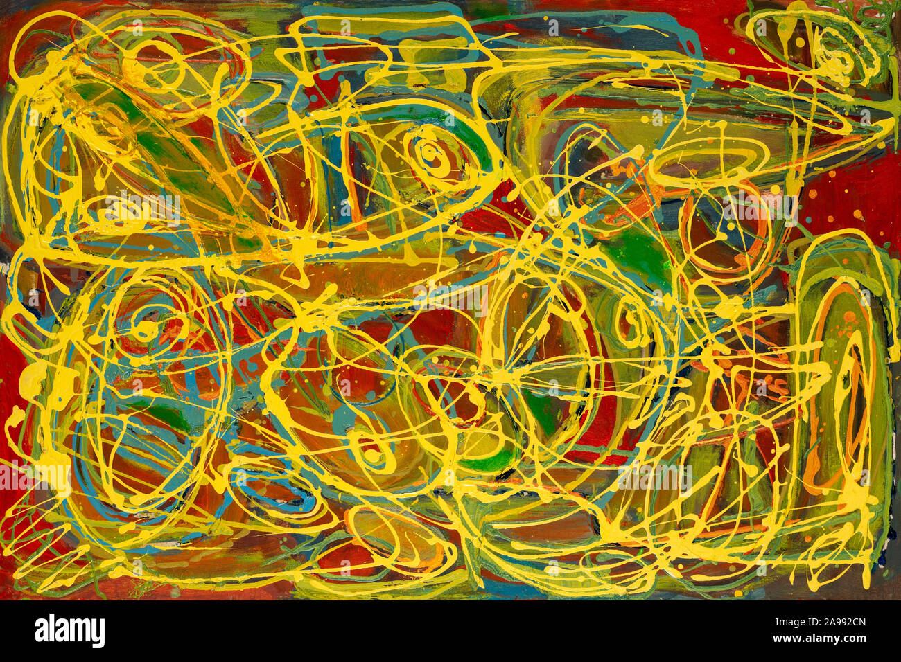 Abstract painting with vibrant colors, strong lines and brushstrokes ...