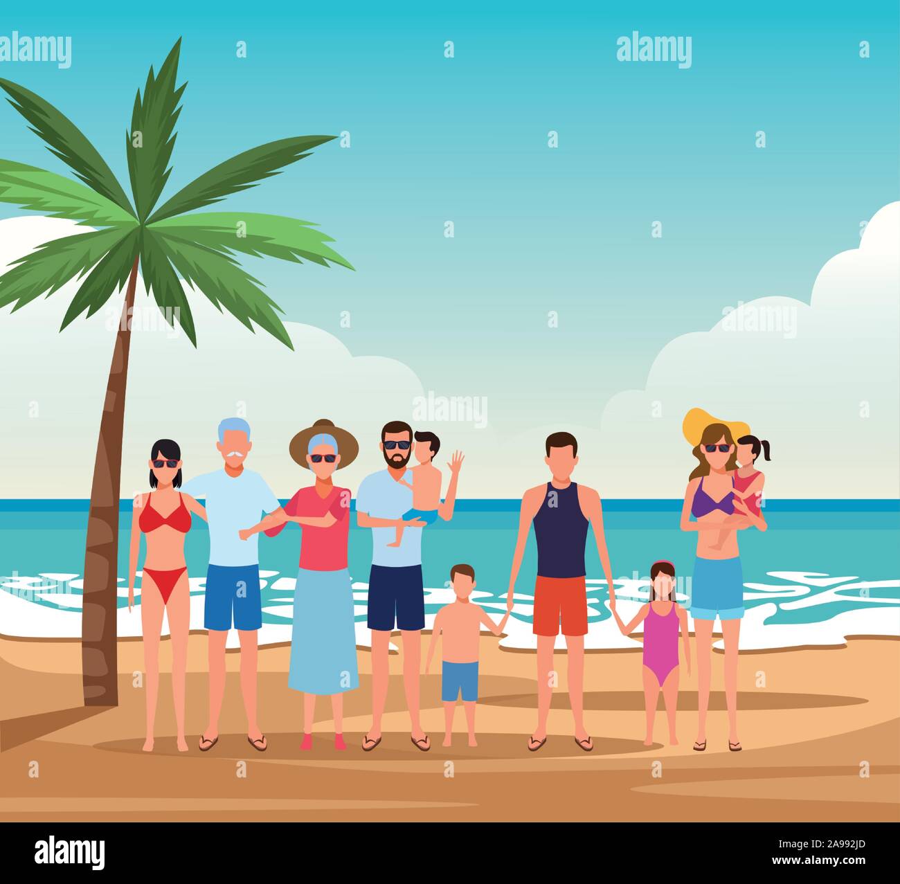 avatar family with kids and grandparents enjoying the summer vacations ...