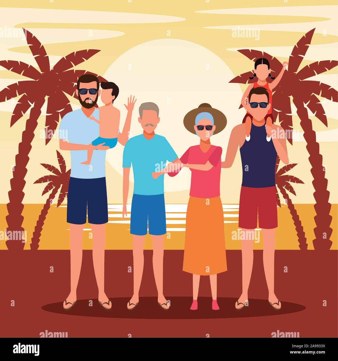 avatar family with little kids at summer vacations in the beach Stock ...