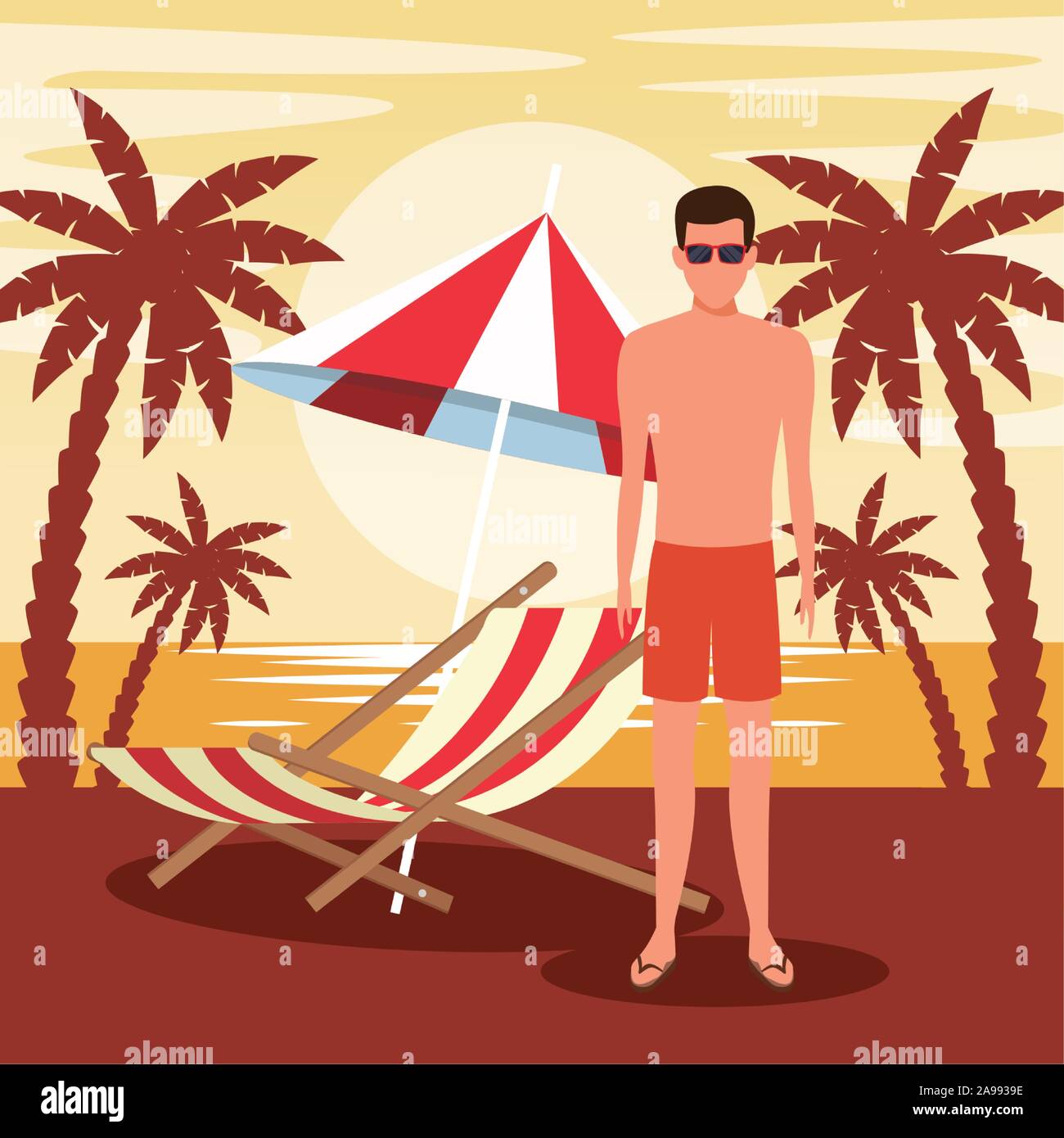 avatar boy wearing swimsuit at the beach in the sunset Stock Vector ...