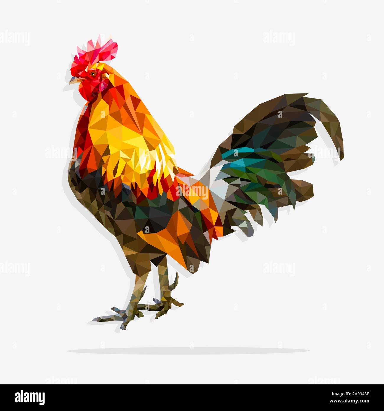 Low poly rooster standing in a white background. Beautiful polygon ...