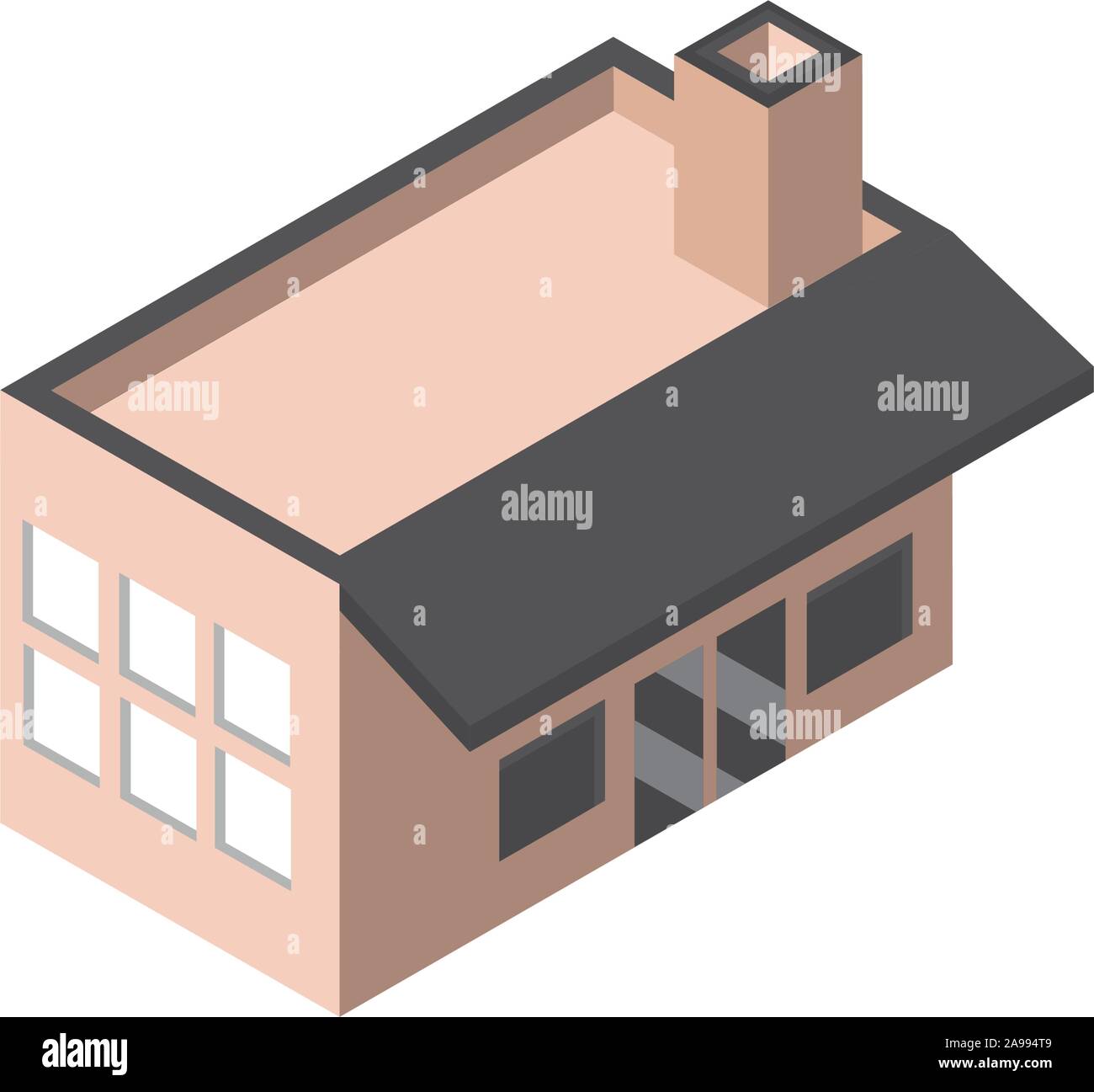 commercial market with chimney building isometric style vector ...