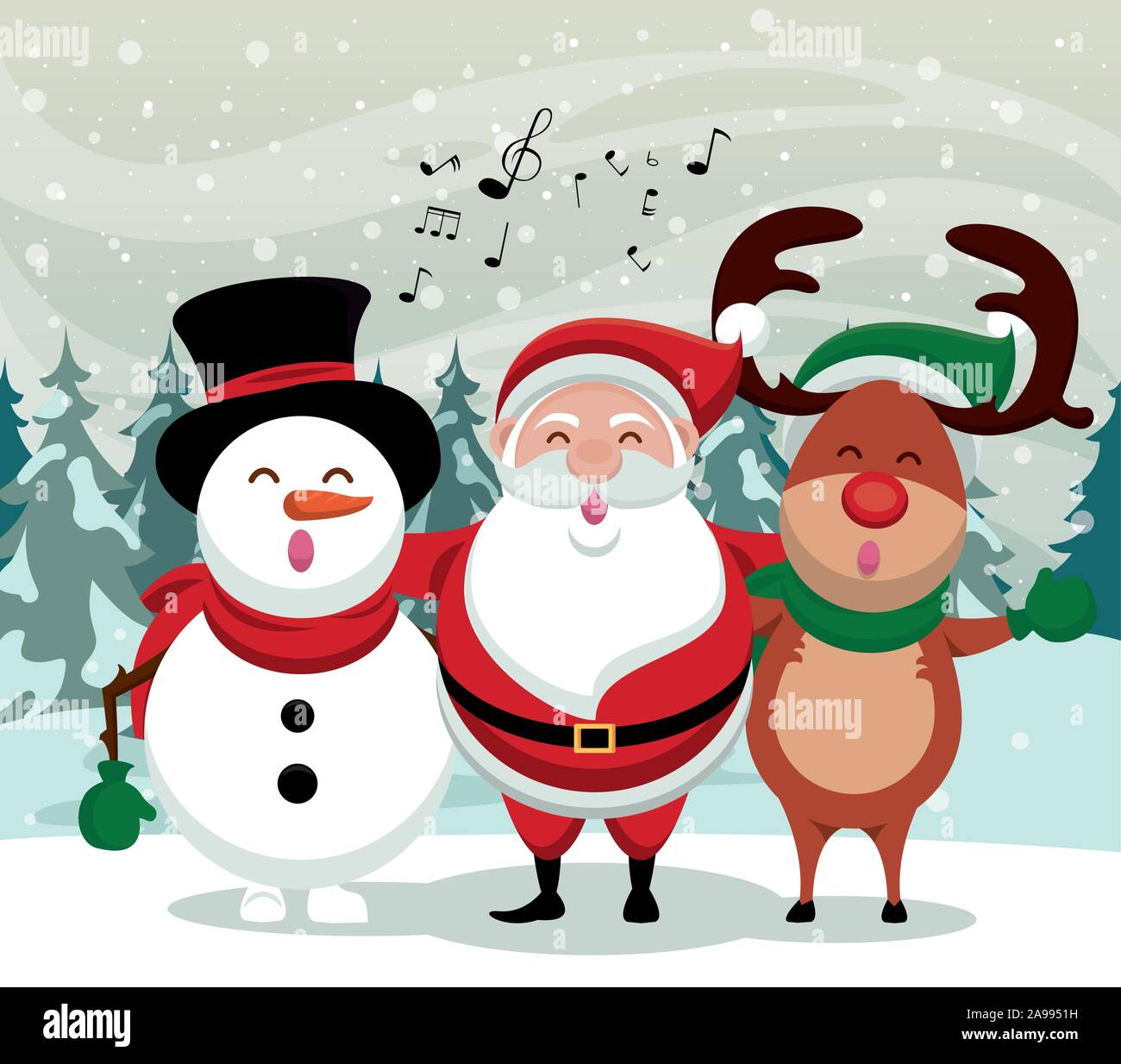 happy merry christmas card with cute characters Stock Vector Image ...