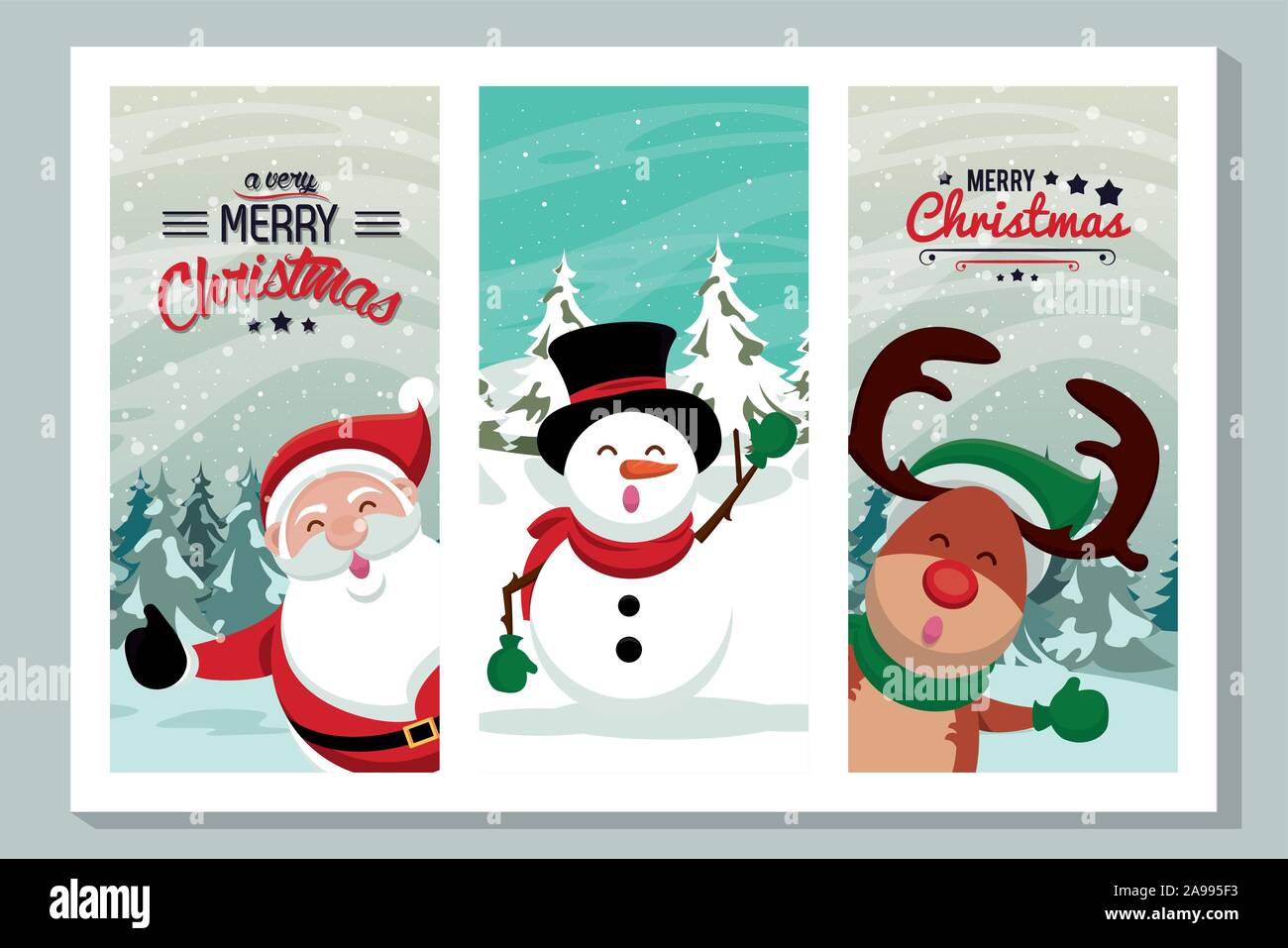 happy merry christmas card with cute characters Stock Vector Image ...