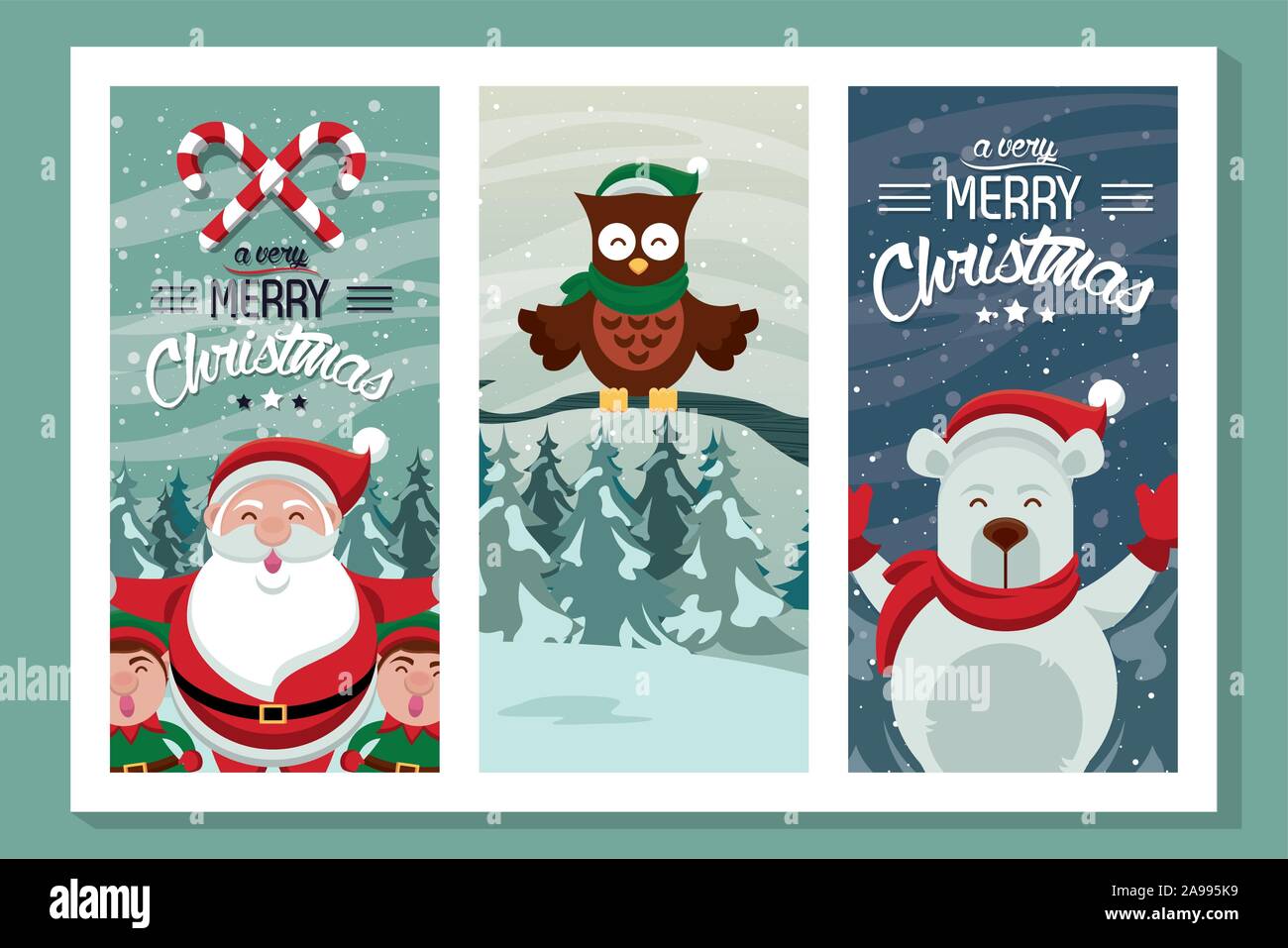 happy merry christmas card with cute characters Stock Vector Image ...