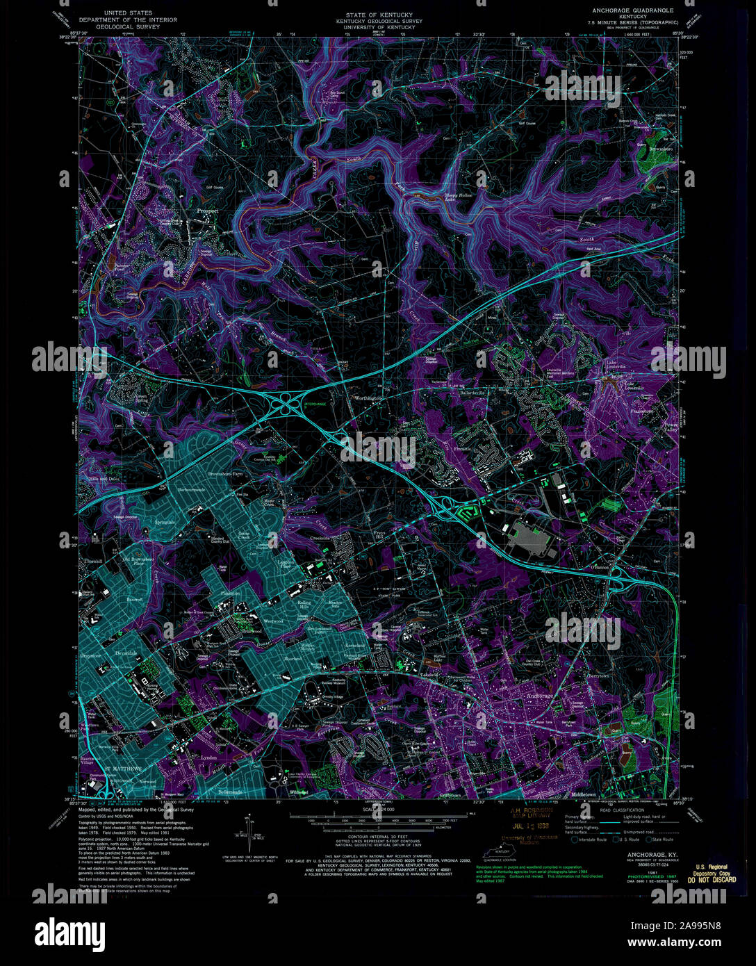 USGS TOPO Map Kentucky KY Anchorage 708072 1981 24000 Inverted Stock ...
