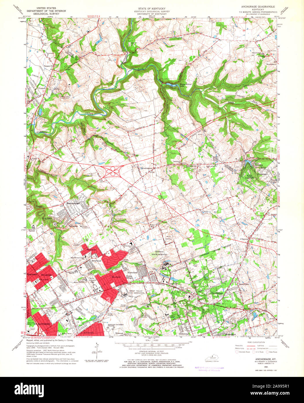 USGS TOPO Map Kentucky KY Anchorage 708075 1965 24000 Stock Photo - Alamy