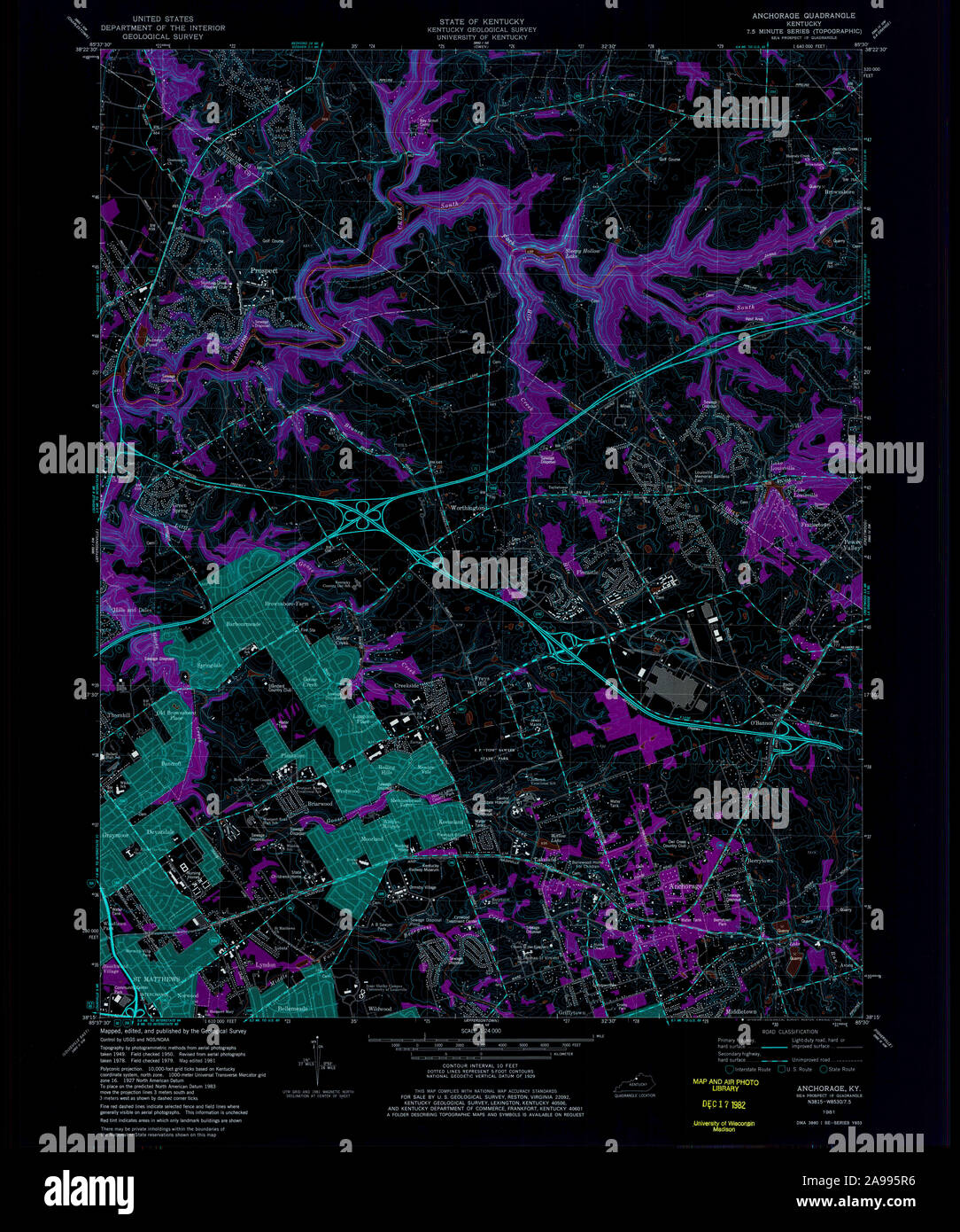 USGS TOPO Map Kentucky KY Anchorage 708073 1981 24000 Inverted Stock ...