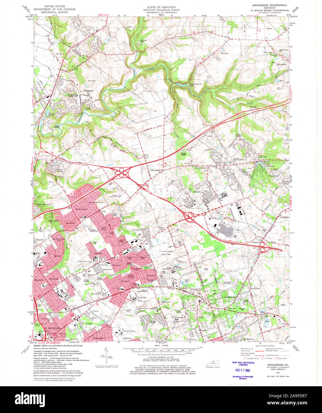 USGS TOPO Map Kentucky KY Anchorage 708073 1981 24000 Stock Photo - Alamy