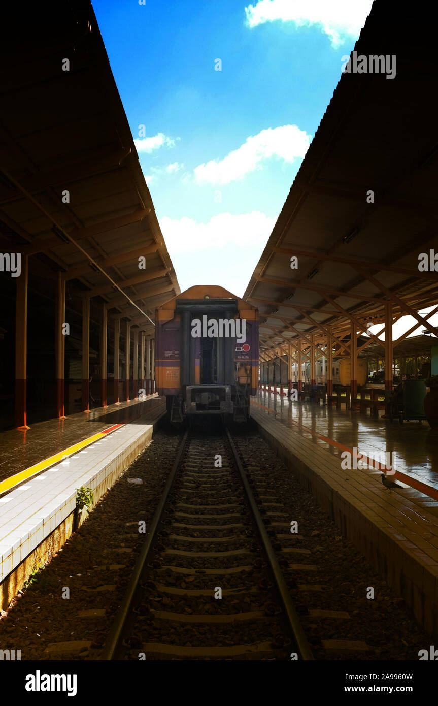 Perspective view of a platform in Chiang Mai Railway Station with ...