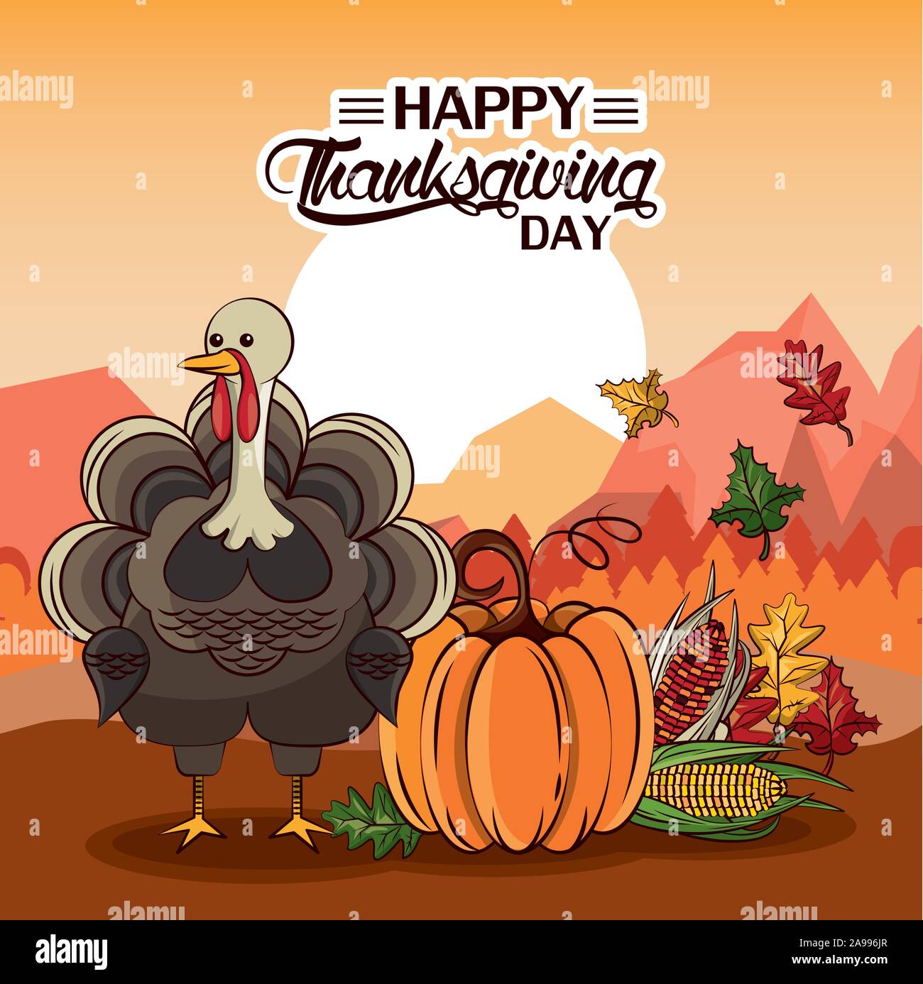 happy thanksgiving day card with turkey and pumpkin Stock Vector Image ...