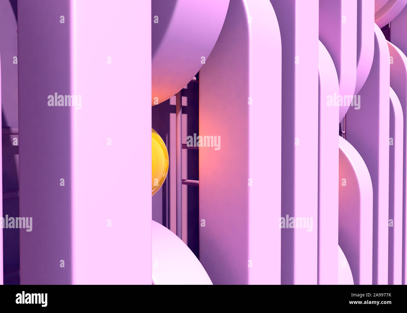 Abstract background with pink square pipes and shiny golden balls Stock ...