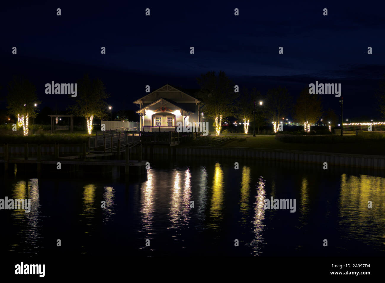 Night scene at OWA amusement park and shopping mall in Foley, Alabama ...