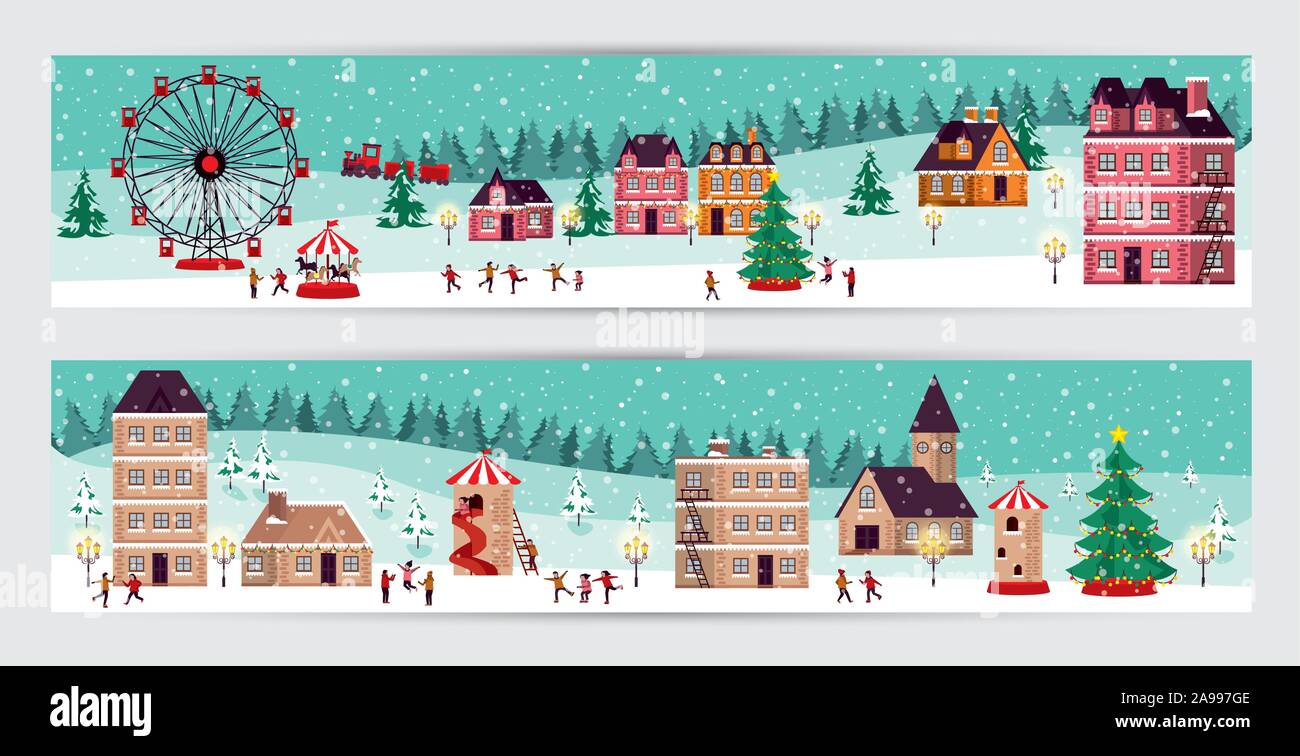 Snowy winter scene people Stock Vector Images - Alamy