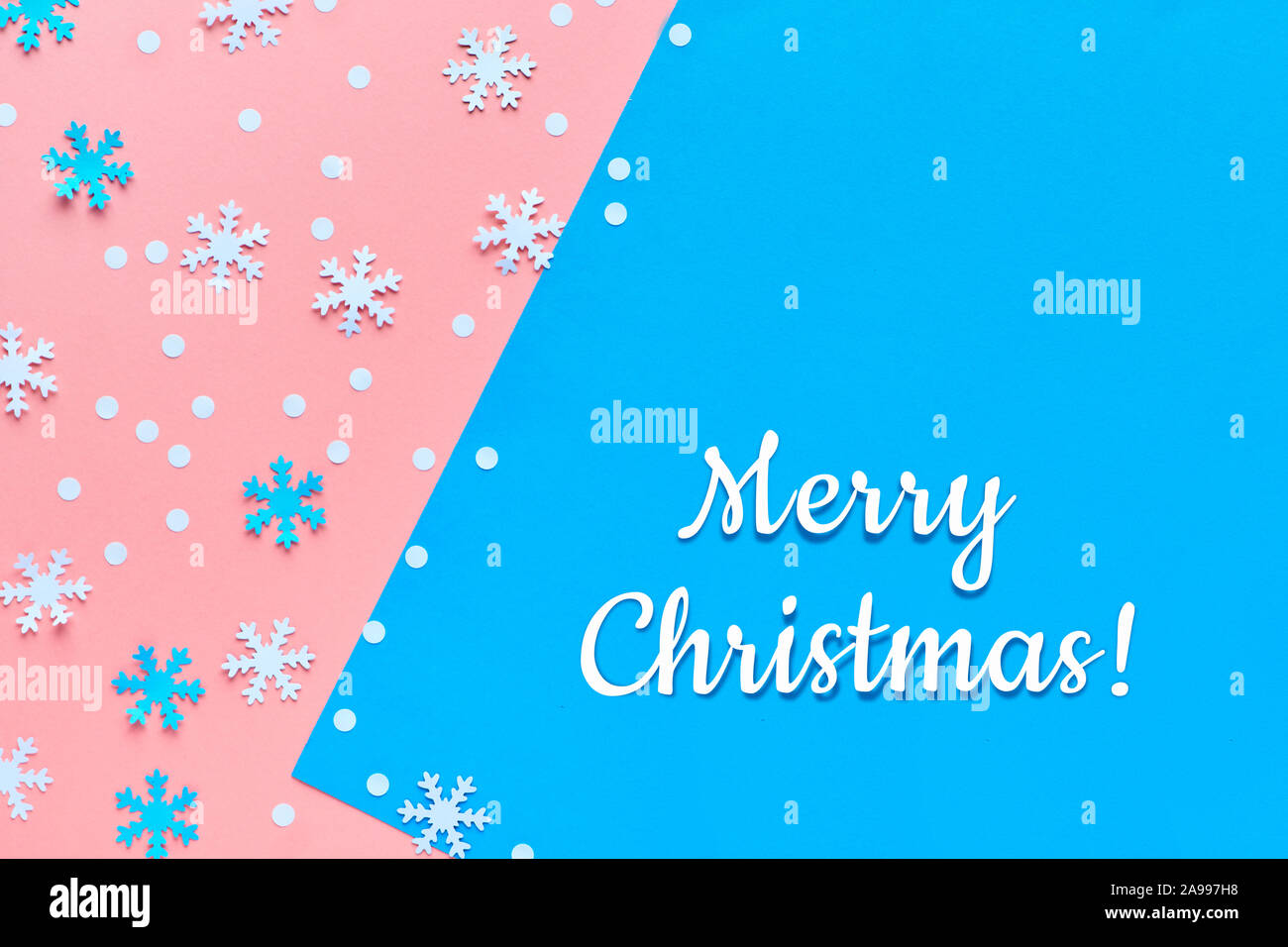 Merry Christmas! Creative paper craft arrangement, flat lay in pink ...