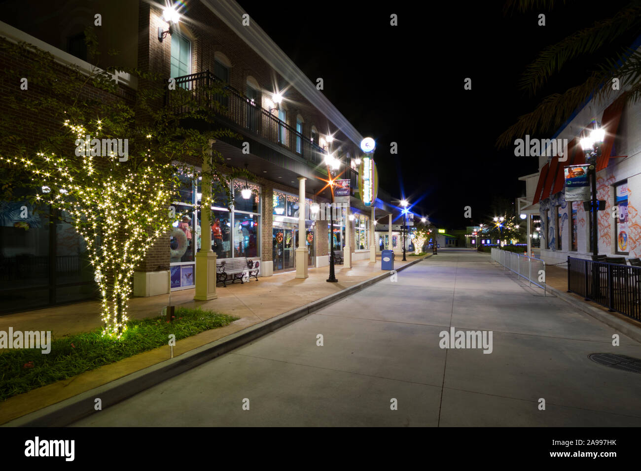 Night scene at OWA amusement park and shopping mall in Foley, Alabama ...