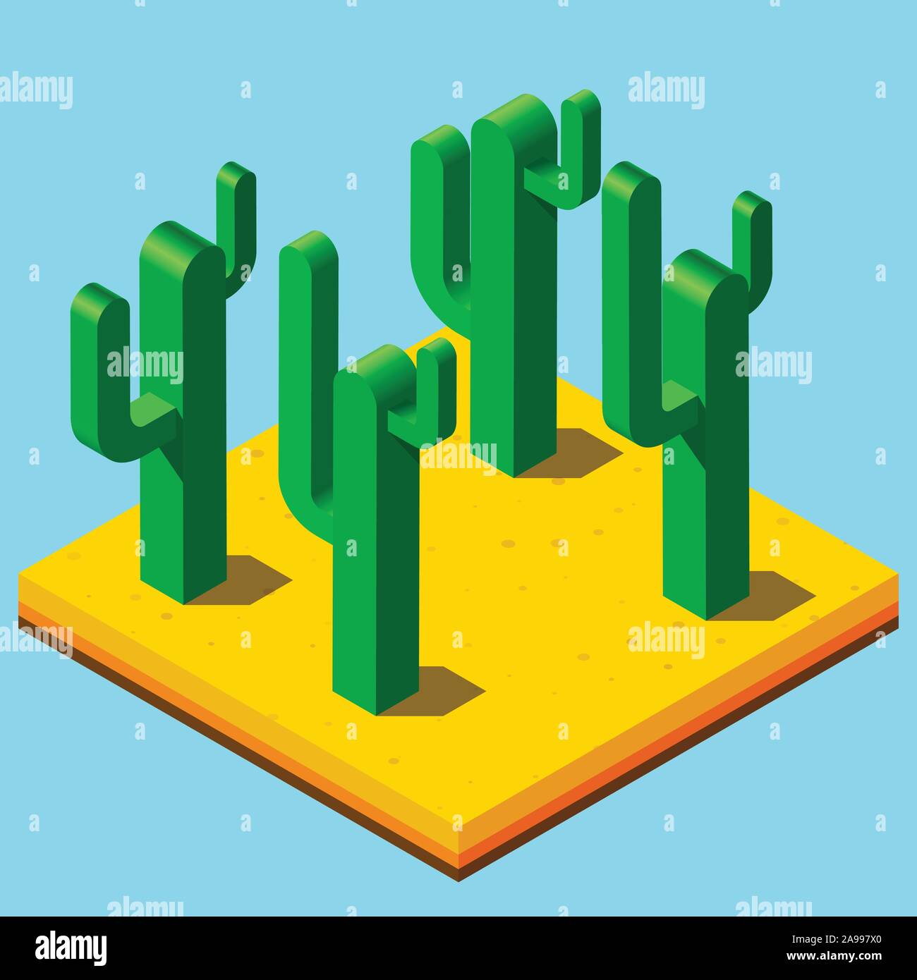 Cactus set in desert as isometric icons with flat colors Stock Vector ...