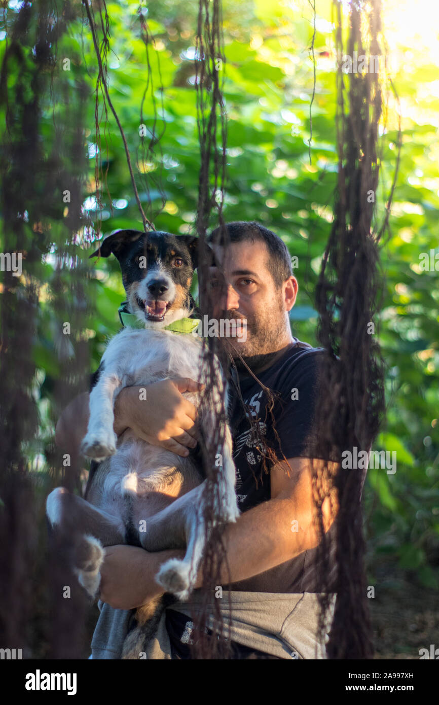 happy dog lovingly hugging its owner Stock Photo - Alamy