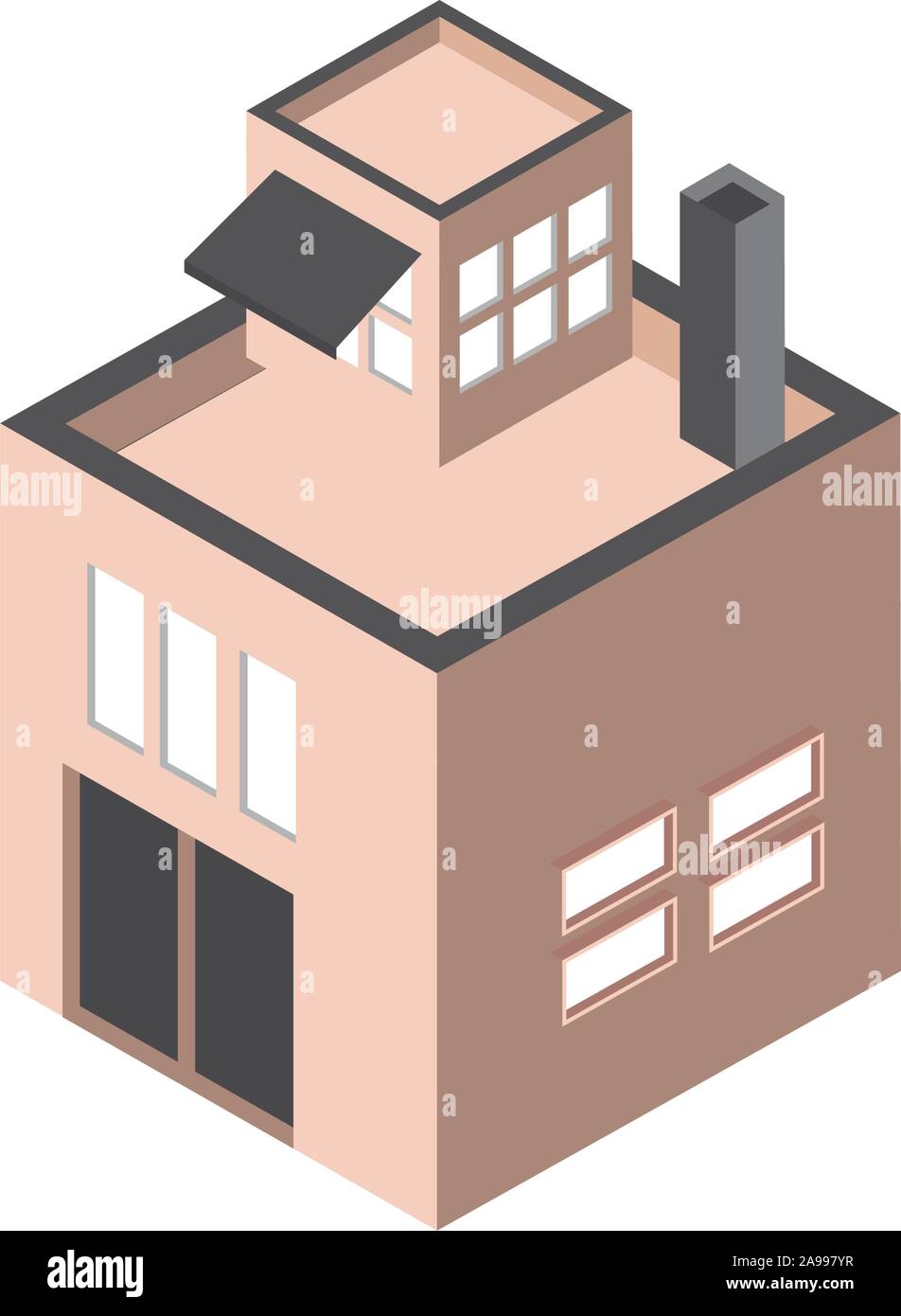 commercial chimney terrace building isometric style vector illustration ...