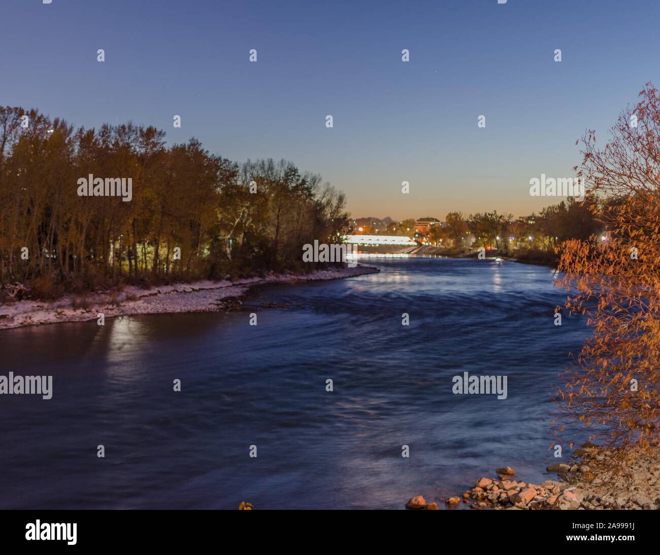 The Peace Bridge across the Bow River in downtown Calgary, Alberta ...