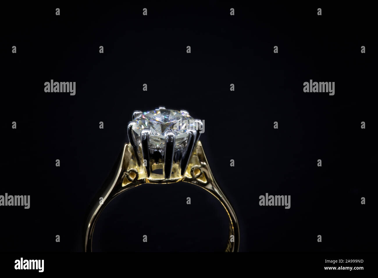 Two carat solitaire sparkling diamond engagement ring Stock Photo - Alamy