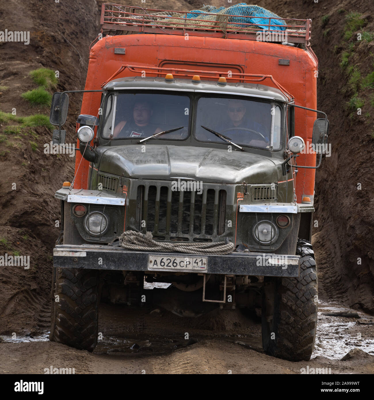 Ural - Russian off-road extreme expedition truck driving on mountain ...