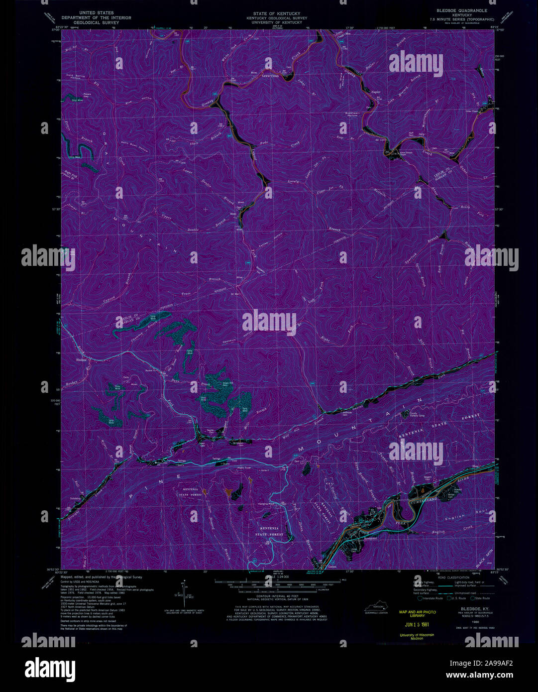 USGS TOPO Map Kentucky KY Bledsoe 708195 1980 24000 Inverted Stock ...