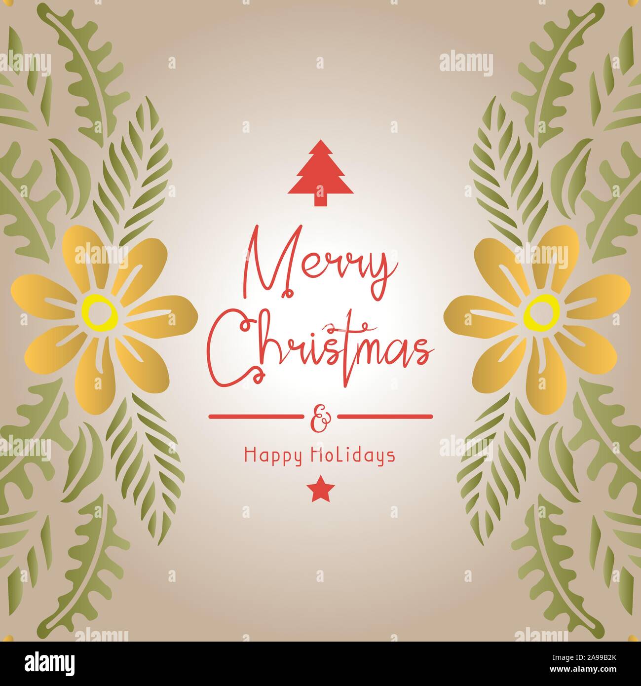Ornament card christmas happy holiday, with elegant green leaf flower ...