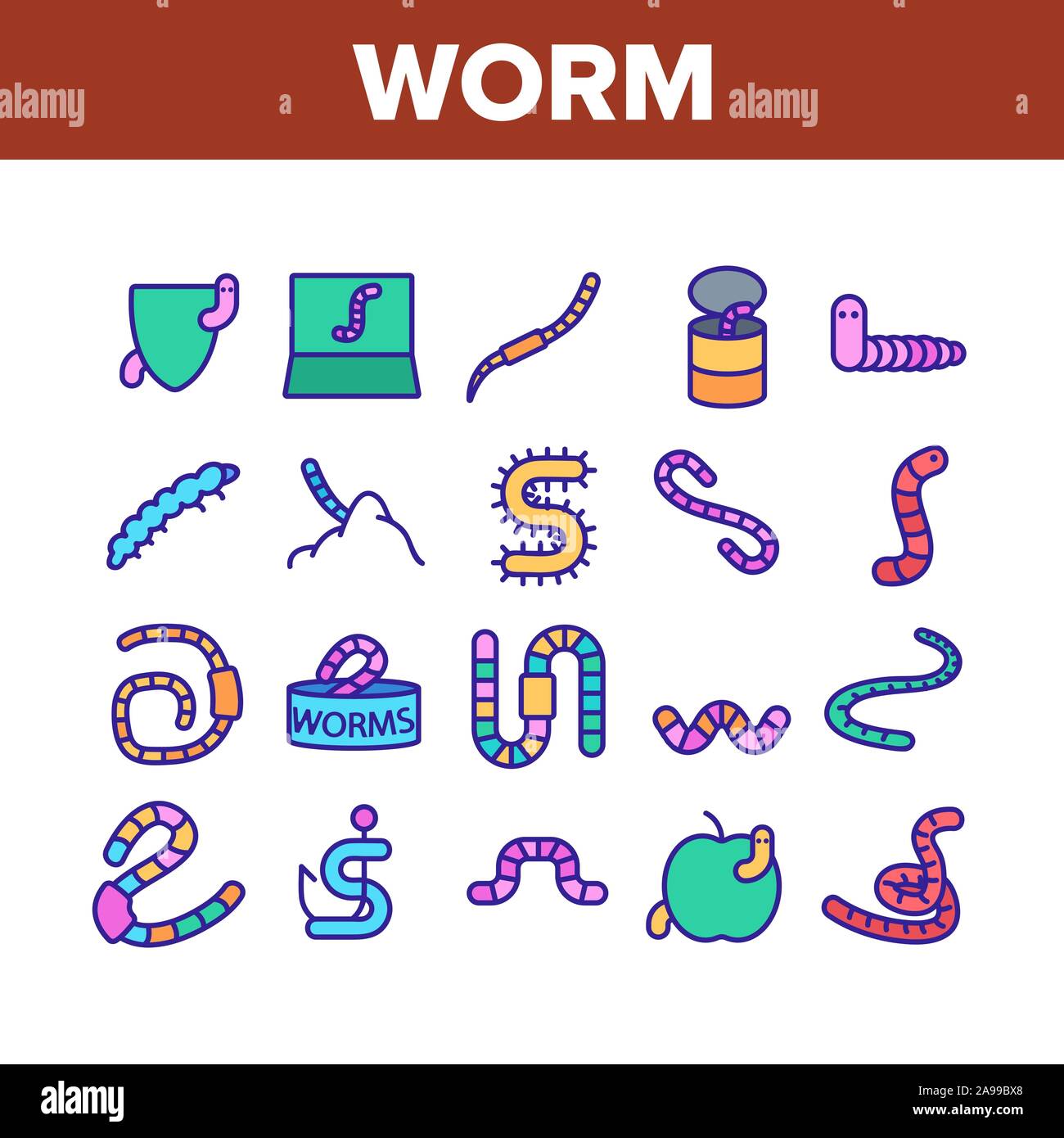 Worm Insect Animal Collection Icons Set Vector Stock Vector Image & Art ...