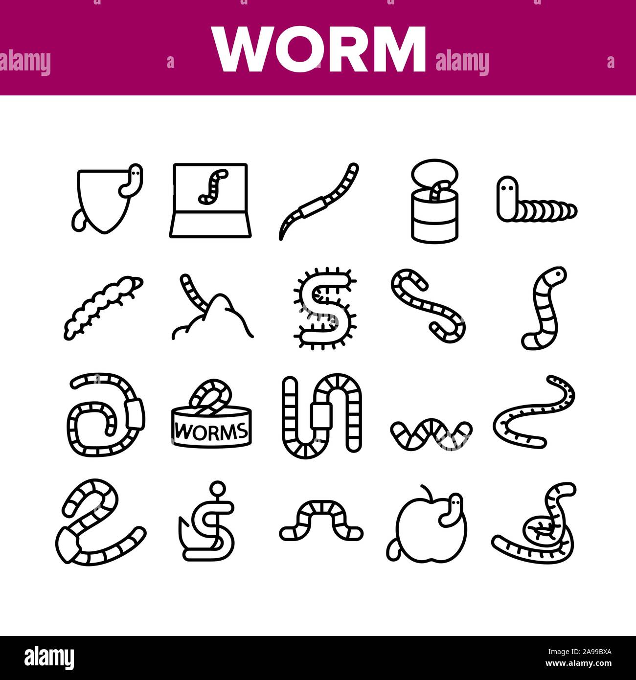 Worm Insect Animal Collection Icons Set Vector Stock Vector Image & Art ...