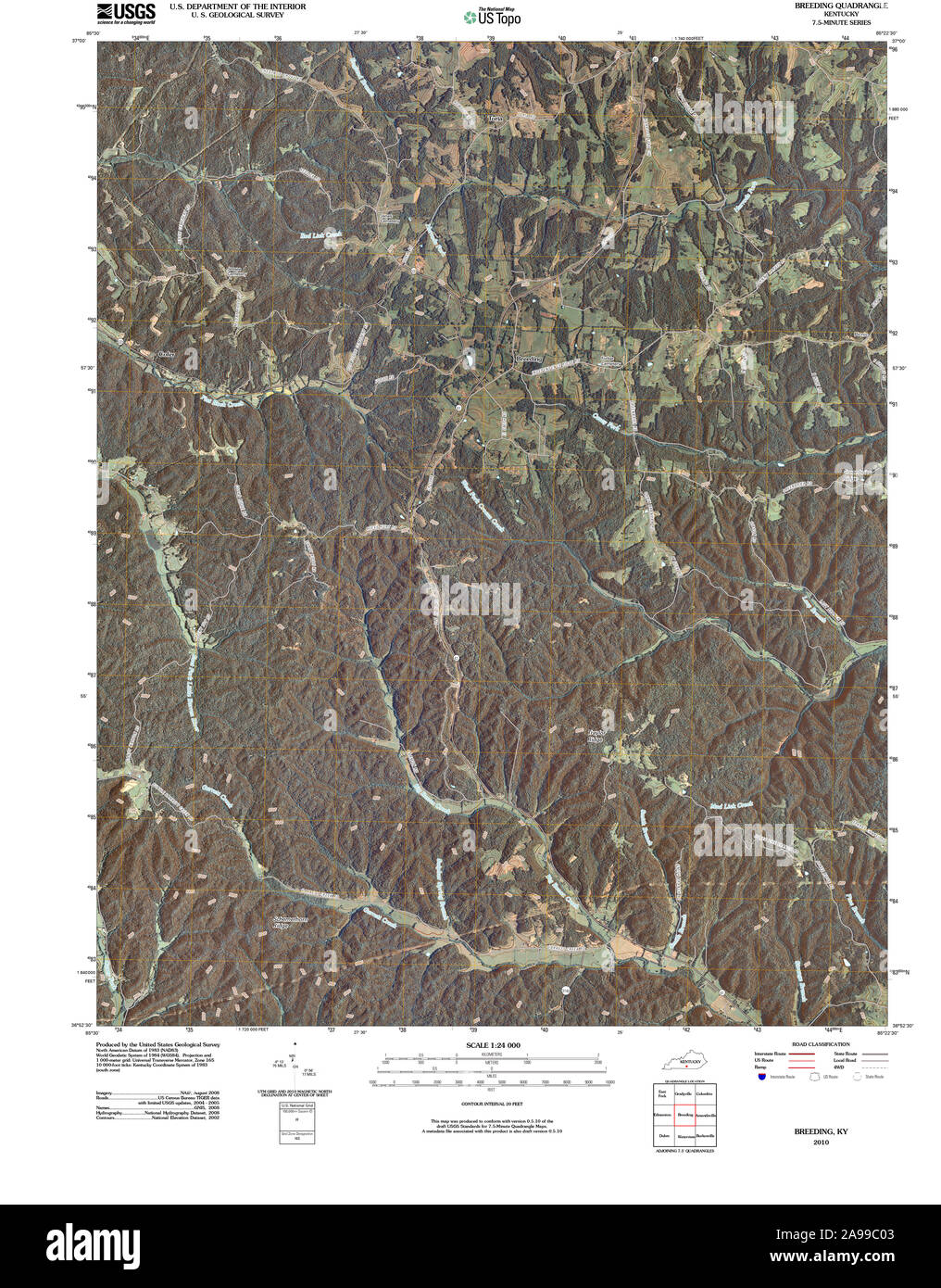 USGS TOPO Map Kentucky KY Breeding 20100407 TM Stock Photo - Alamy