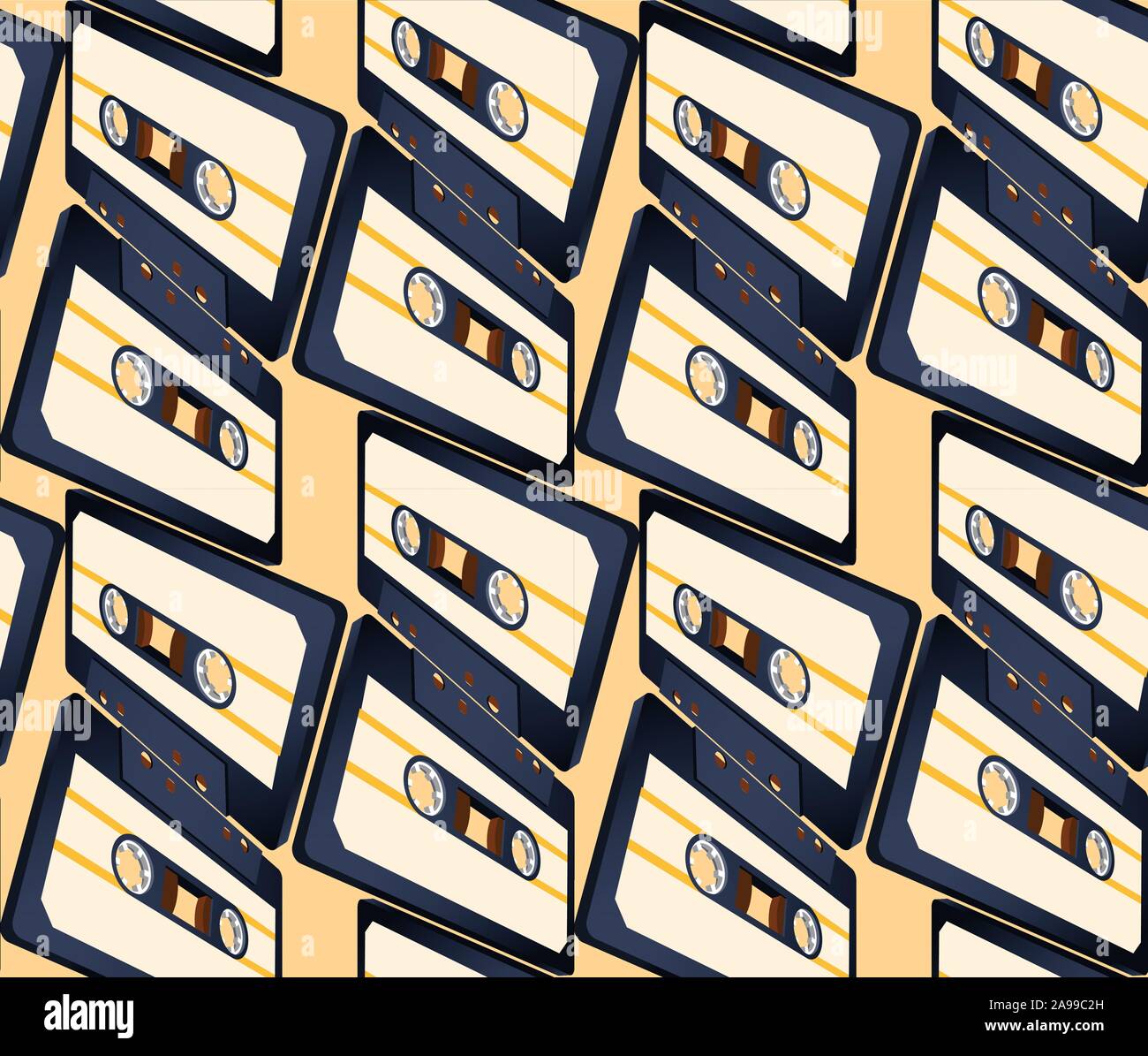 Compact cassette seamless pattern with floating or flying tape in ...