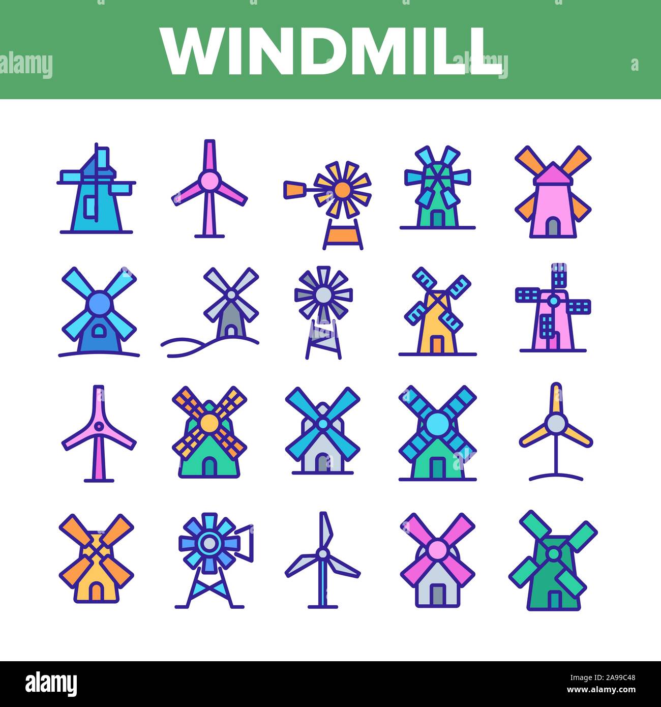 Windmill Building Collection Icons Set Vector Stock Vector Image & Art ...