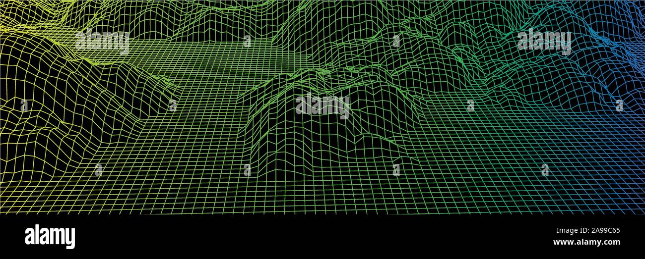 Digital landscape with mountains or hills made of line grid Stock ...