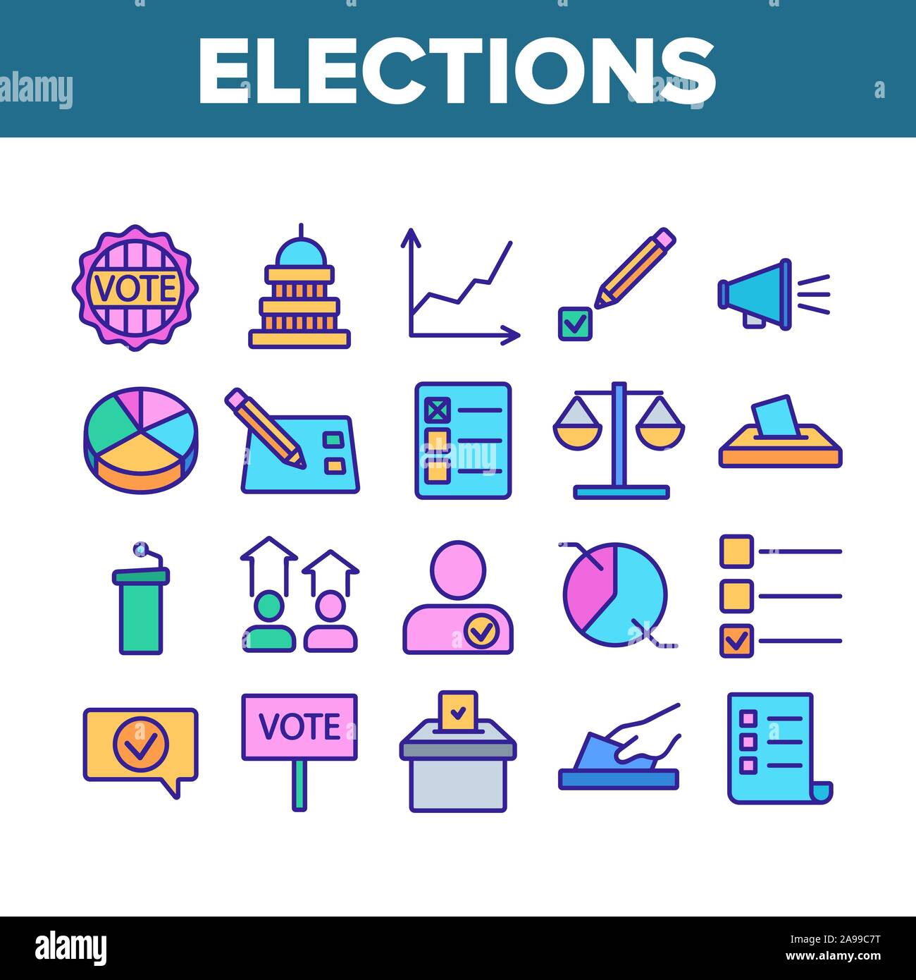Voting And Elections Collection Icons Set Vector Stock Vector Image ...