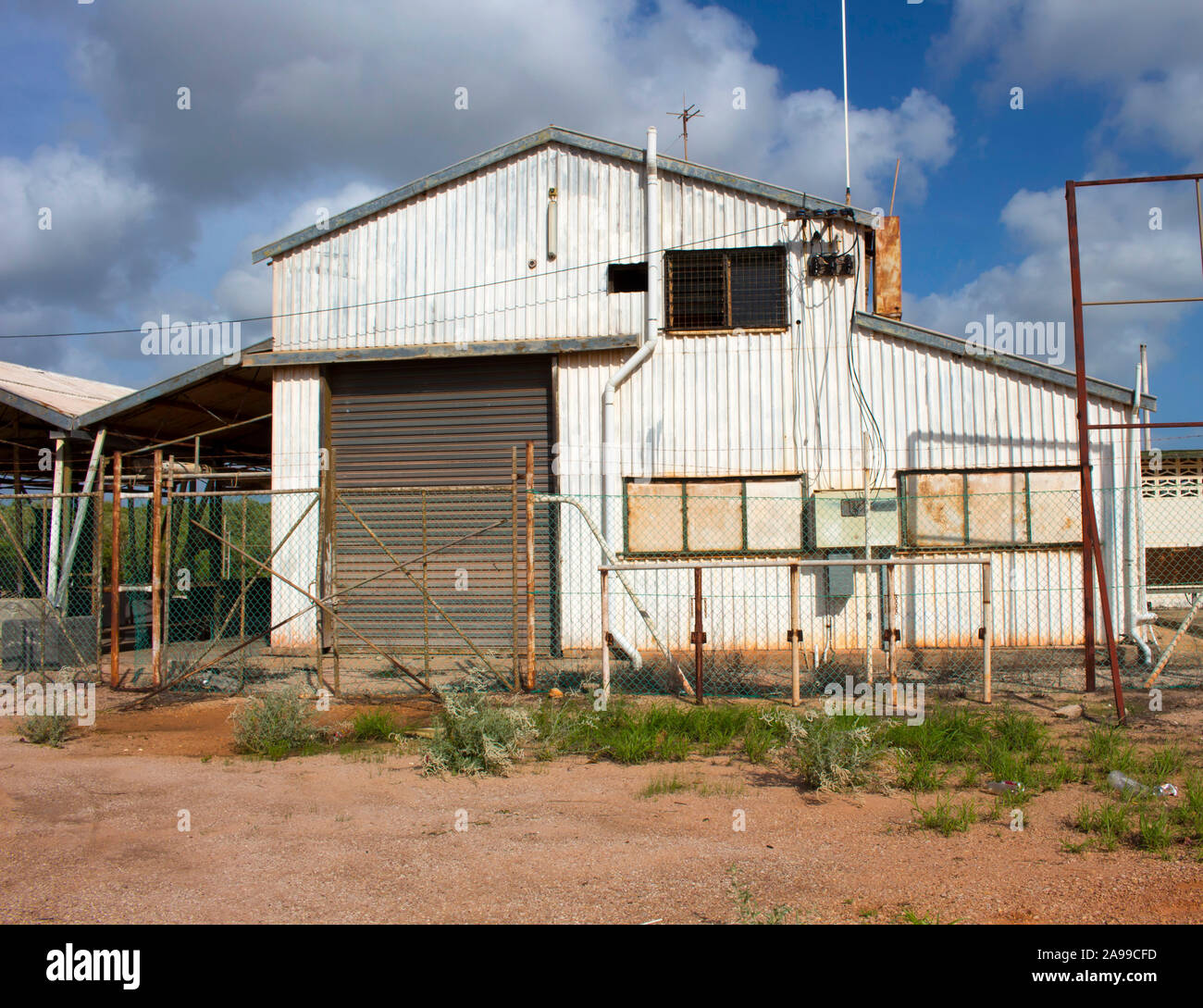 Derelict old open sheds where pearl shells were sorted and cleaned a ...