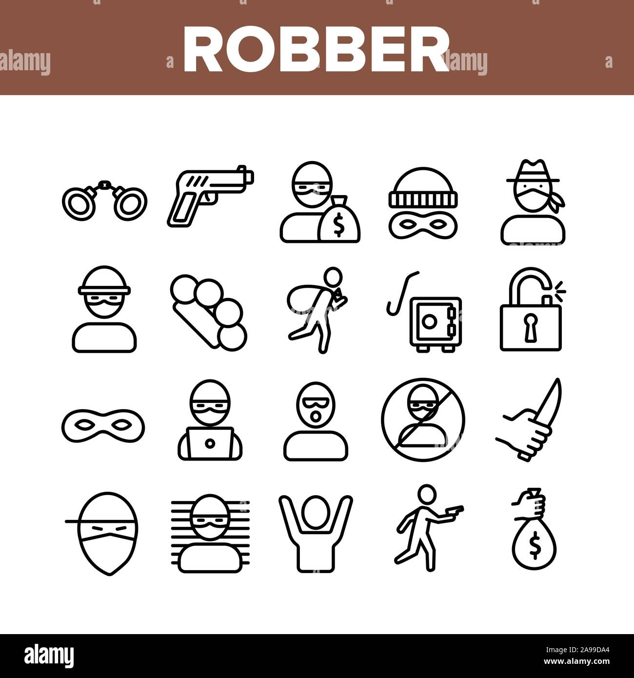 Robber Crime Collection Elements Icons Set Vector Stock Vector Image ...