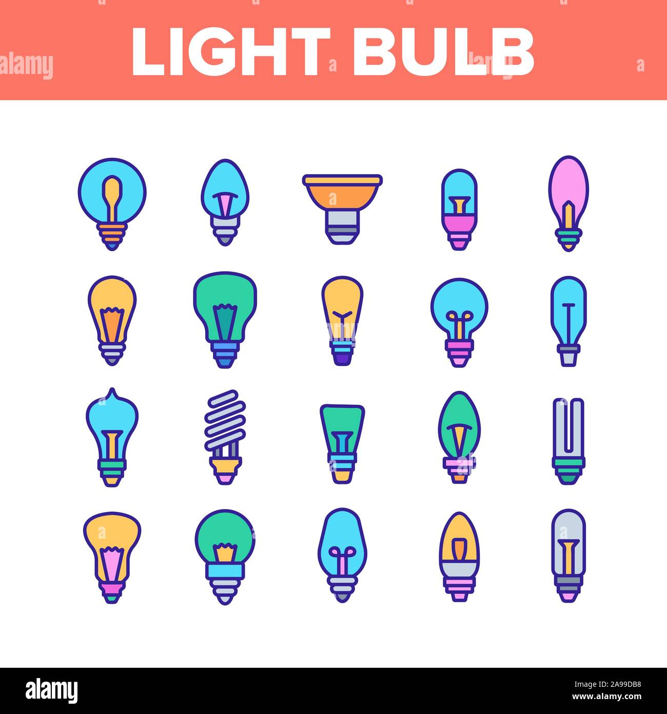 Light Bulb Collection Elements Icons Set Vector Stock Vector Image ...