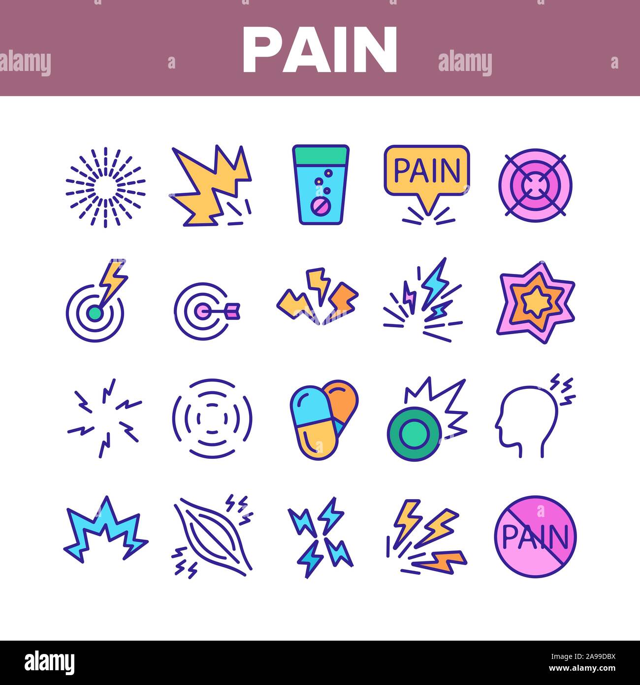 Pain Medical Collection Elements Icons Set Vector Stock Vector Image ...