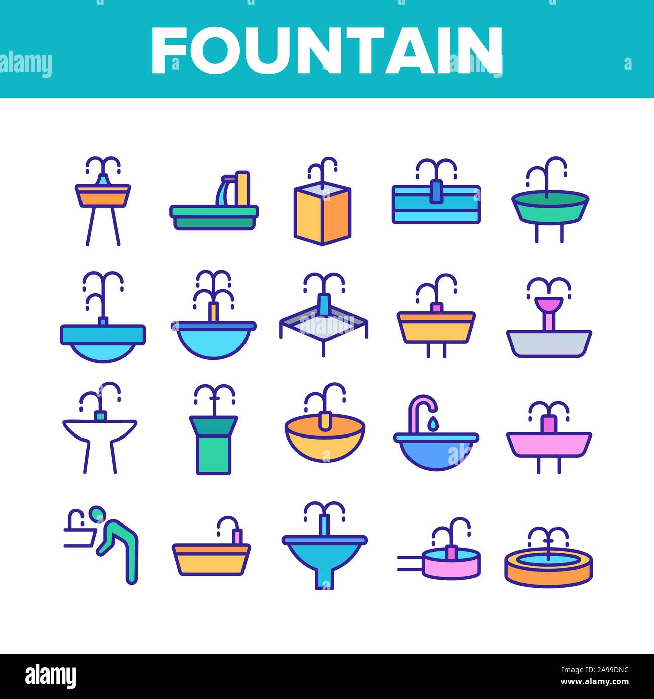 Drinking Fountain Collection Icons Set Vector Stock Vector Image & Art ...