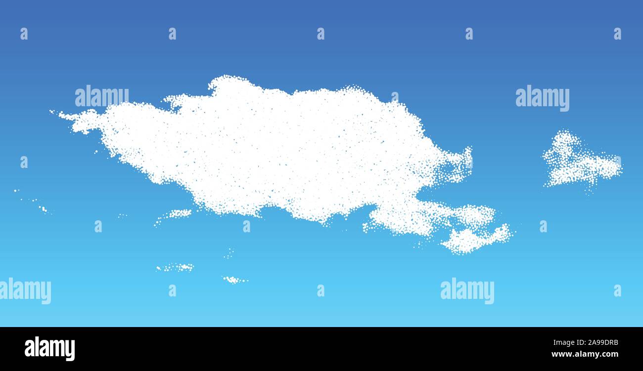 Cloud made of scattered dots in the blue sky, realistic dotwork ...