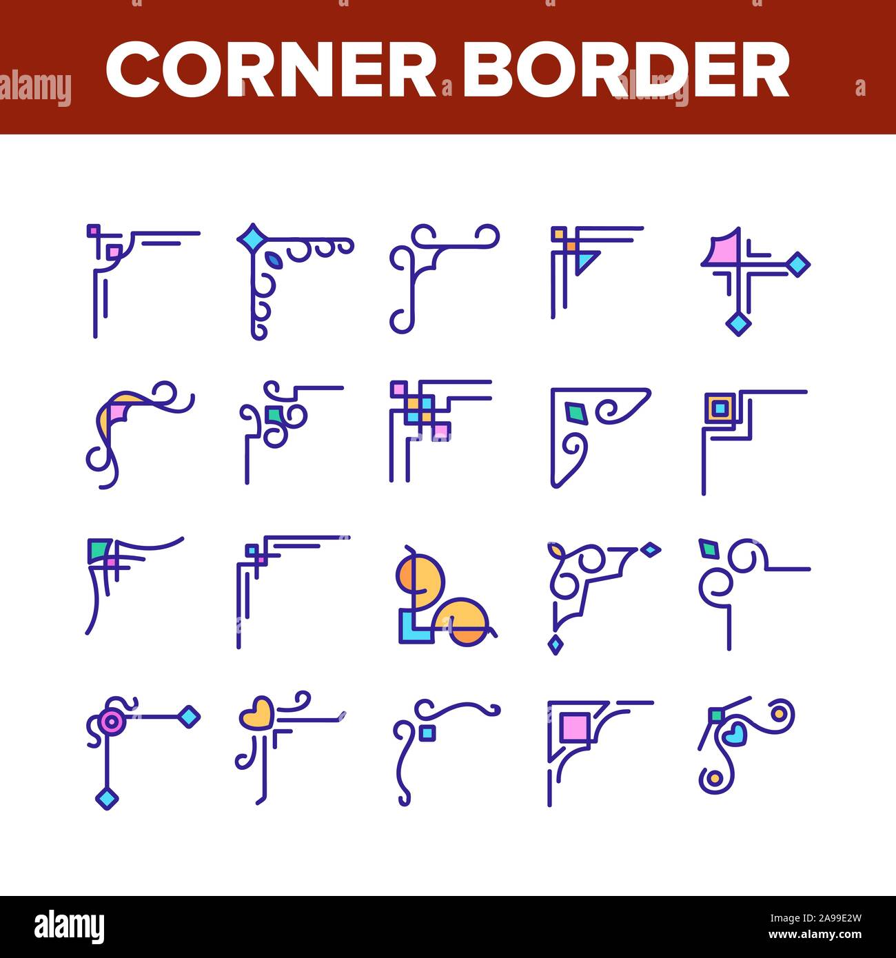 Corner Border Collection Elements Icons Set Vector Stock Vector Image ...