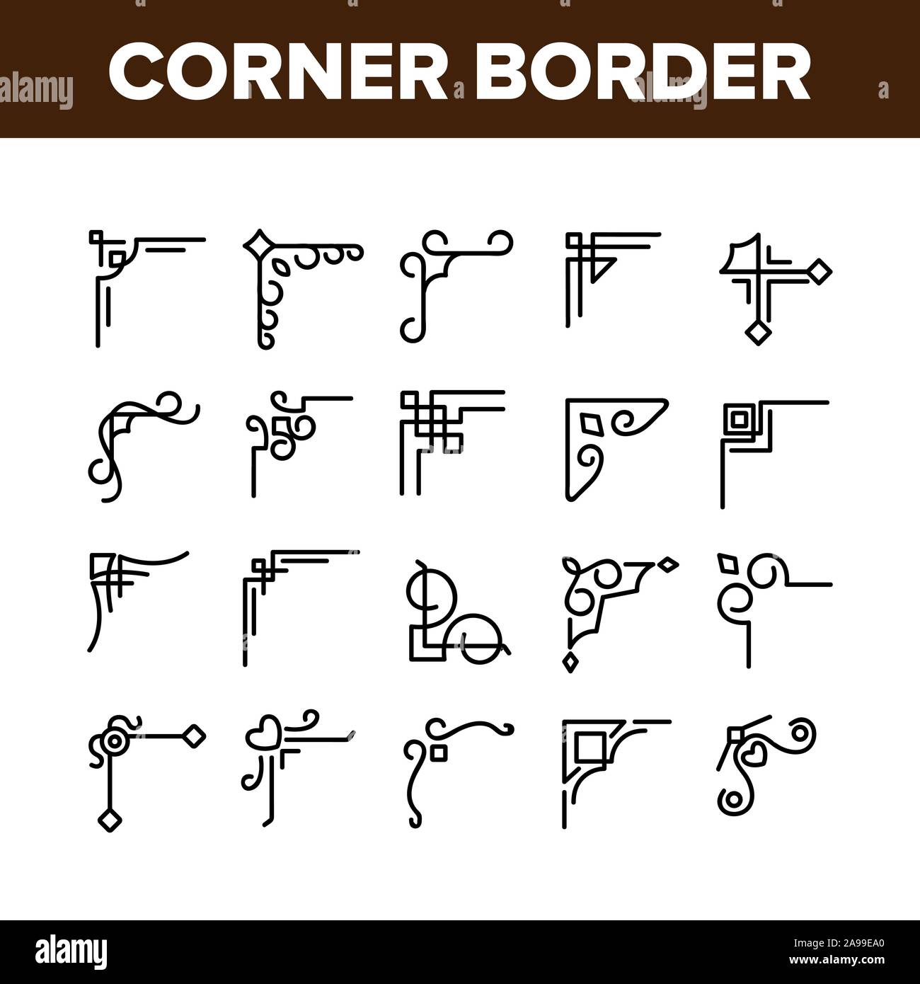 Corner Border Collection Elements Icons Set Vector Stock Vector Image ...