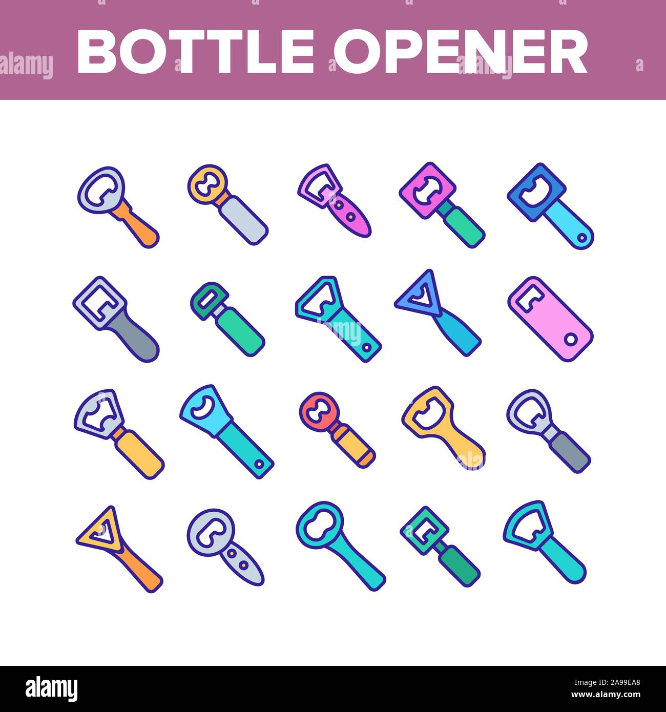 Bottle Opener Collection Elements Icons Set Vector Stock Vector Image ...