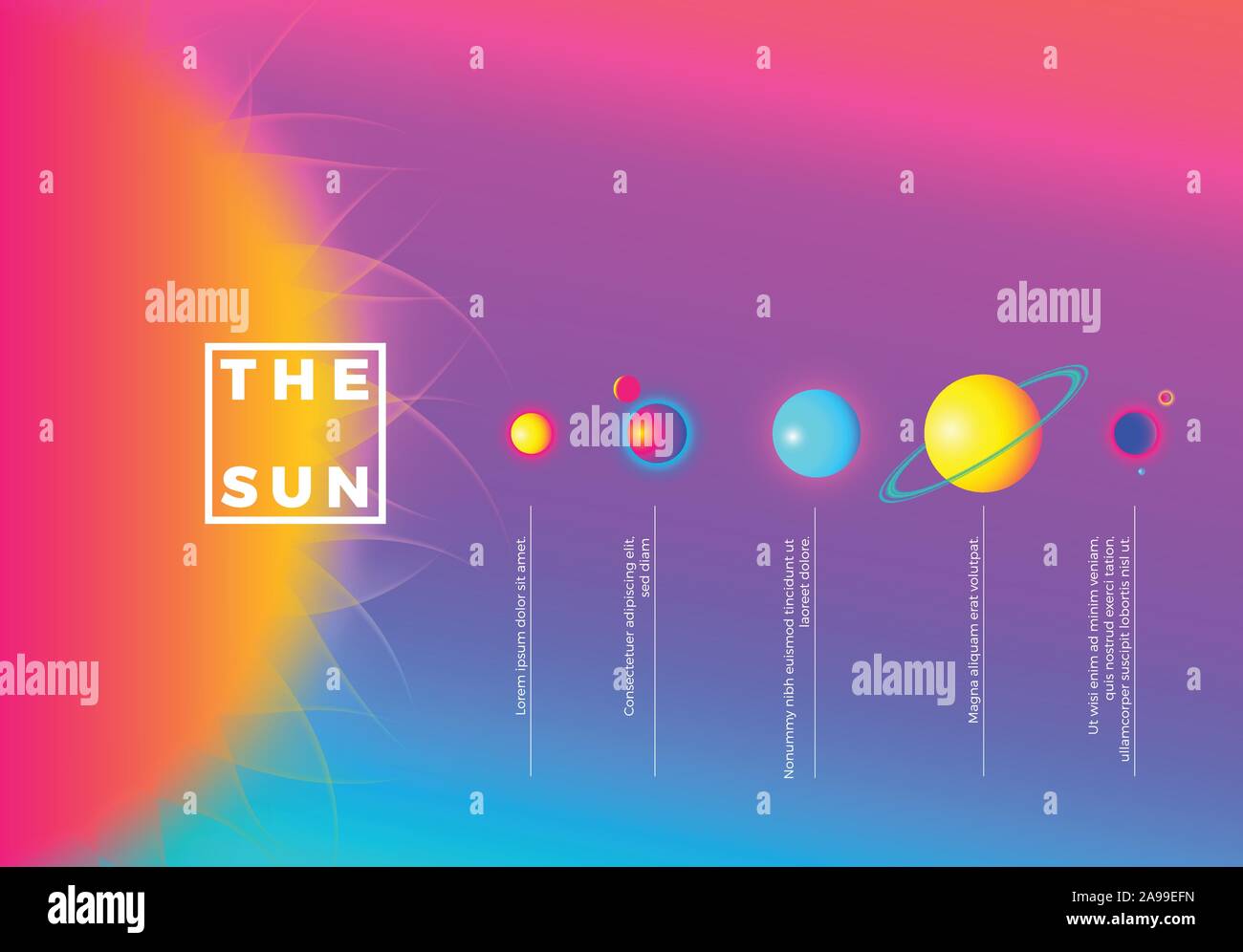 Abstract background with planets in space with ultra vibrant colors ...