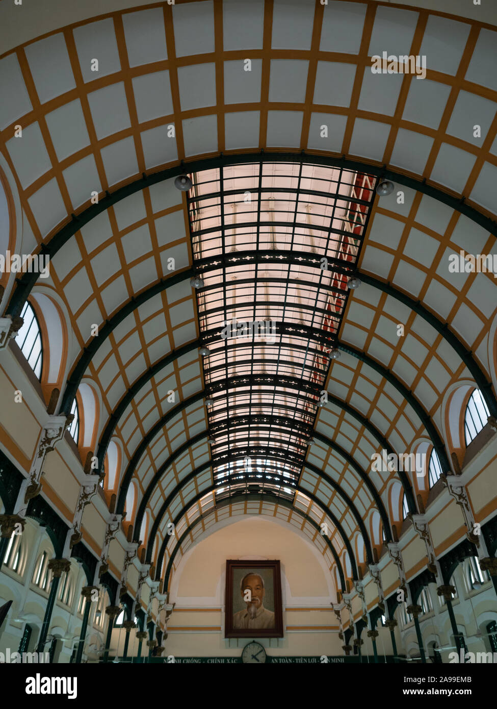 Interior of the barrel ceiling of Ho Chi Minh's Central Post Office in ...